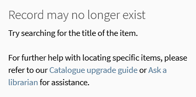 Missing records - Catalogue upgrade - Research Guides at State Library ...