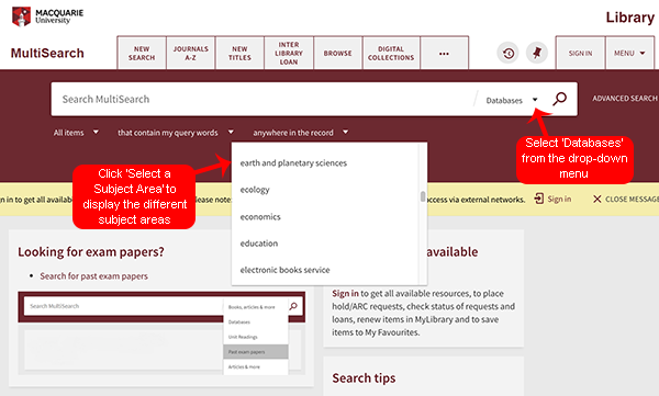 Databases - MultiSearch - Subject and Research Guides at Macquarie ...