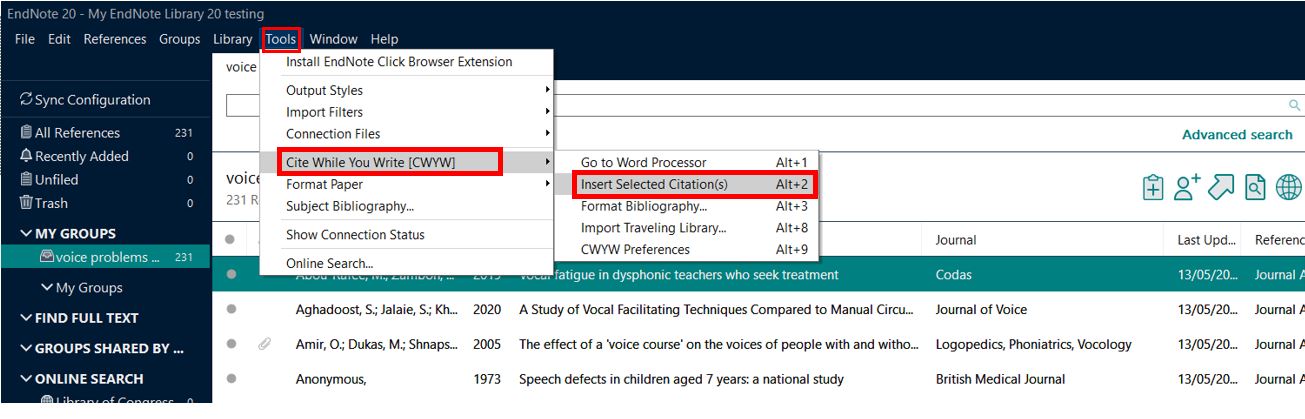 Insert References Using CWYW EndNote 20 For Windows Subject And 