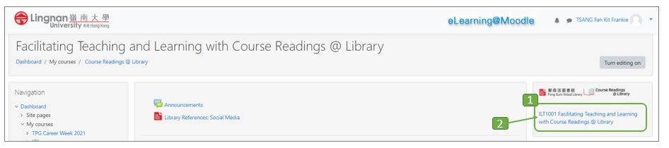 Step 1. Access Course Readings @ Library from Moodle - Course Readings ...