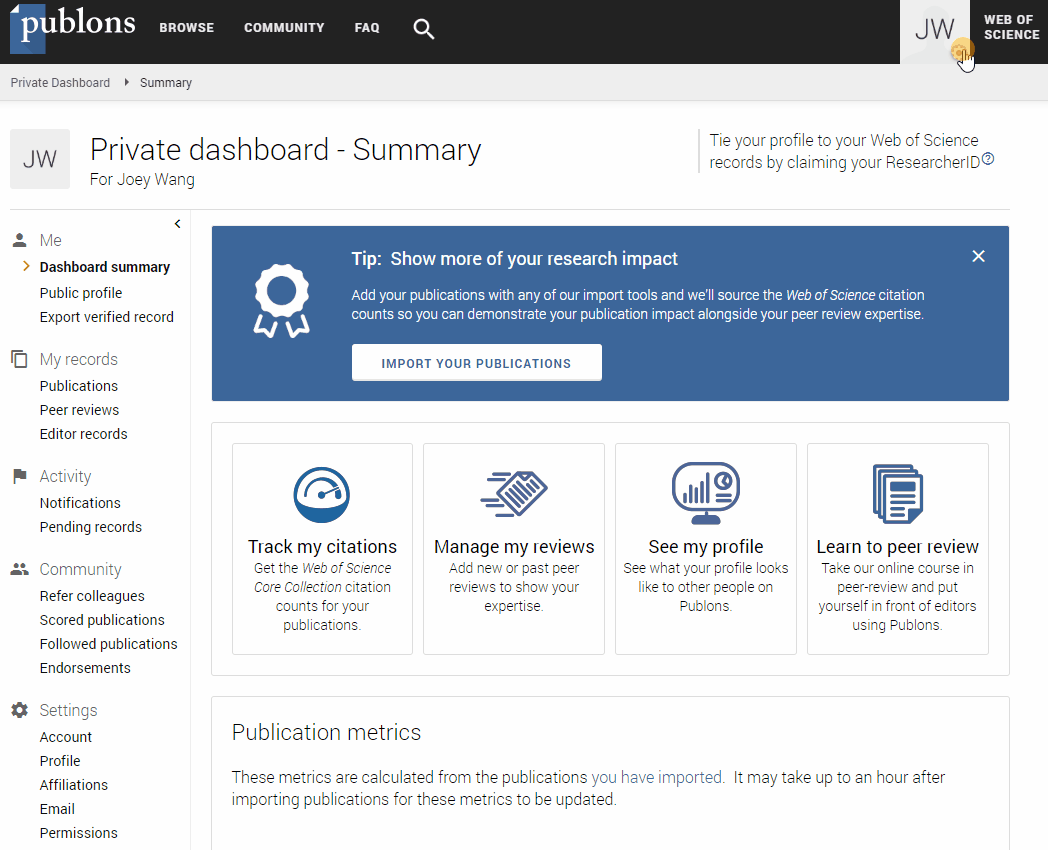 Publons-登录与设置 - 常用学者ID - LibGuides at Southern University of Science ...