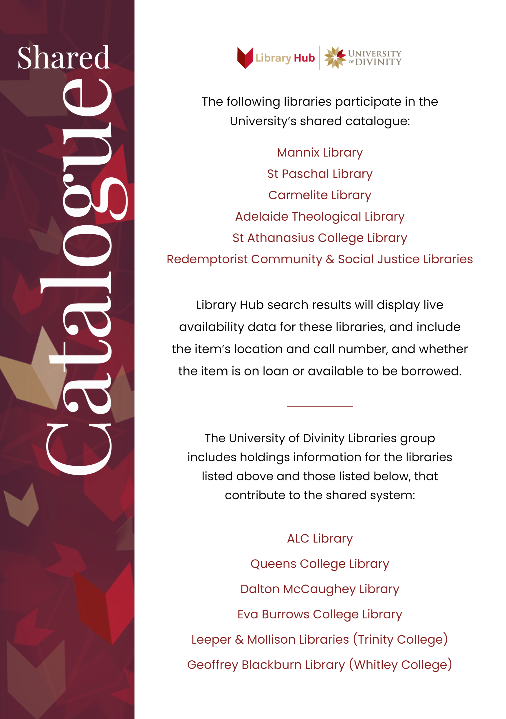 Shared Catalogue - Accessing Library Resources - LibGuides at University of Divinity Library