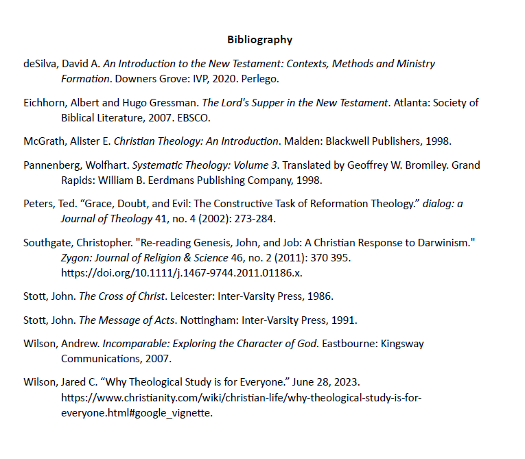 Bibliography Chicago Footnote Referencing Theology Students Help