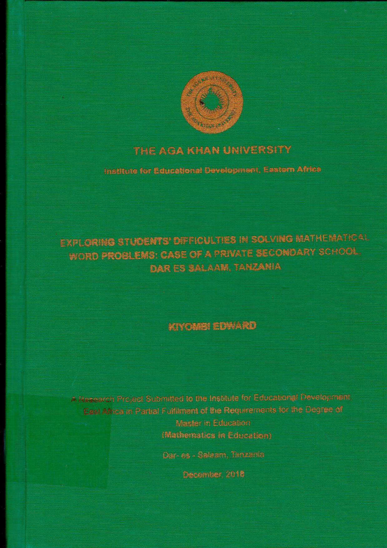 Theses Dissertations IED TZ Mathematics Teaching Learning Guide 