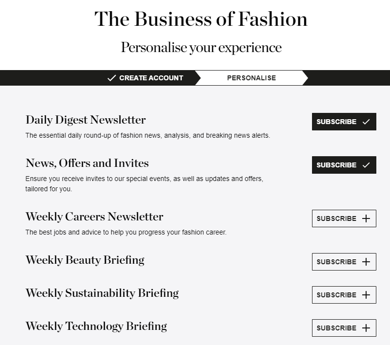 Sign Up for Your Account - BoF Professional | The Business of Fashion ...