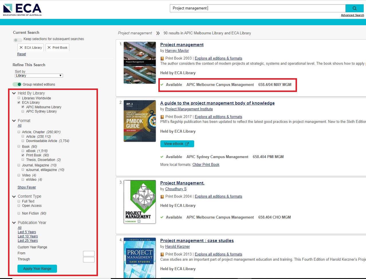 Using the Library Catalogue - Library Orientation - ECA Library ...