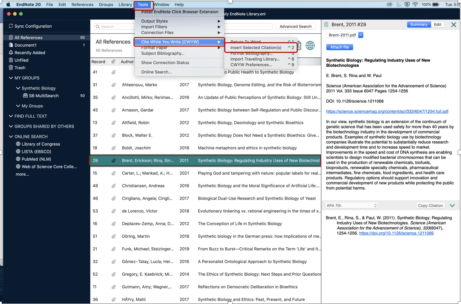Insert References Using CWYW EndNote 20 For Mac Subject And 