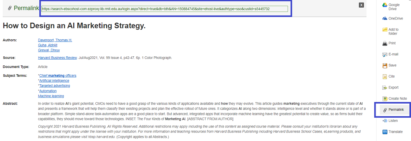 HBR articles - Library resources in Canvas - All guides at RMIT University