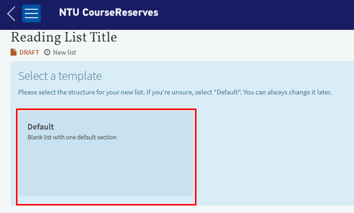 Step 1: Create or Find a Reading List - NTU CourseReserves: NIE Course ...