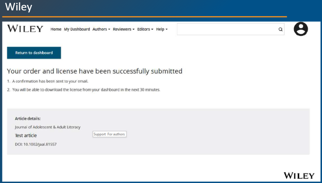 Wiley - Open Access Publishing - eLibrary at Research Information Service, Department of Primary ...