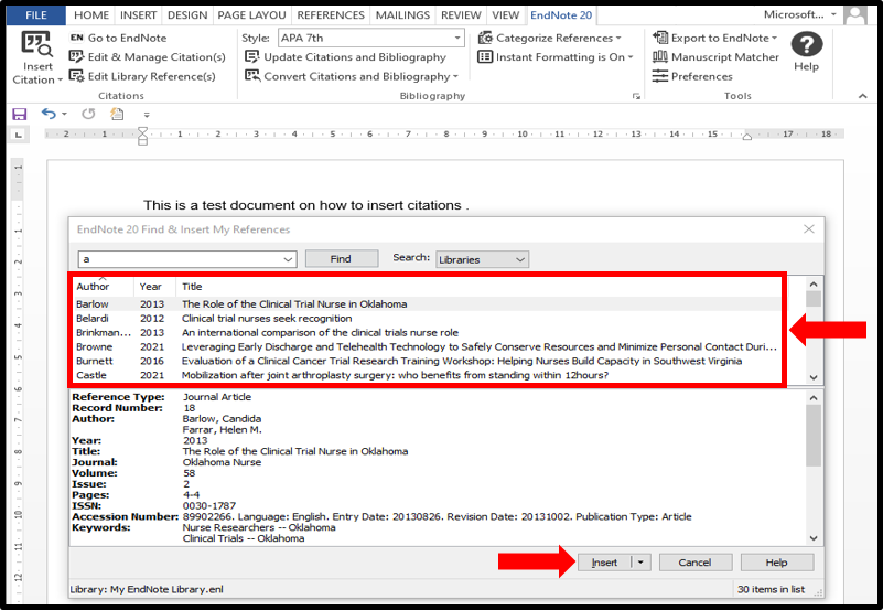 Insert citations - EndNote - Subject Guides at Northern Sydney Local ...