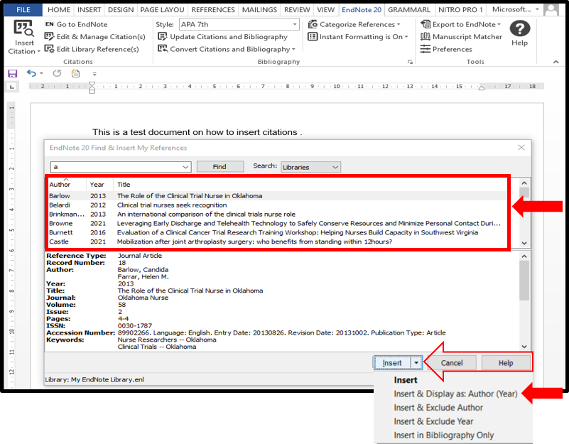 Insert citations - EndNote - Subject Guides at Northern Sydney Local ...