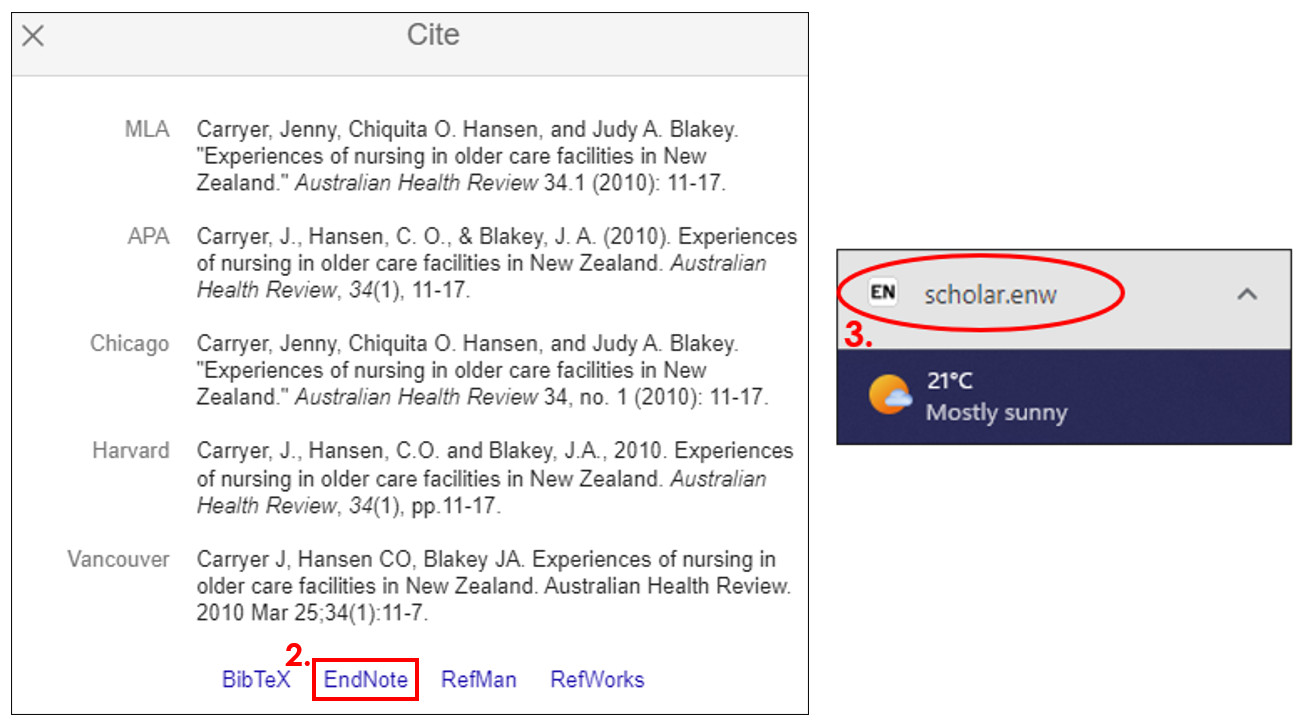 Exporting a reference from Google Scholar - EndNote 20/21 Guide / APA ...